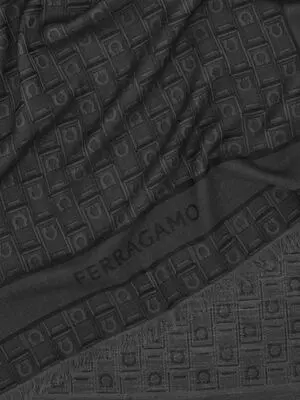 FERRAGAMO Gancini Monogram-jacquard Stole - Black