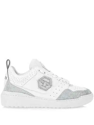 Philipp Plein Crystal-embellished Leather Sneakers