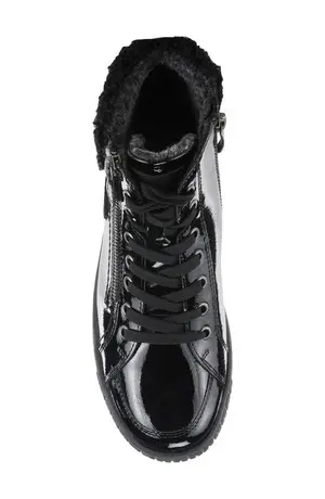 SPRING STEP SHOES Alps Water Resistant Faux Shearling Sneakers - Black Patent