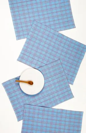 ARCHIVE NEW YORK Chiapas Handwoven Plaid Cotton Placemats - Blue