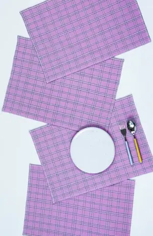 ARCHIVE NEW YORK Chiapas Handwoven Plaid Cotton Placemats - Lilac