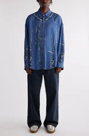 Acne Studios Trompe L'oeil Repaired & Embellished Button-up Shirt - Navy Multi