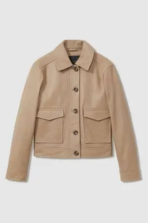 REISS Hanson Leather Trucker Jacket