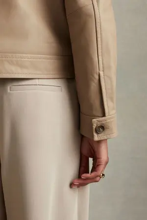 REISS Hanson Leather Trucker Jacket