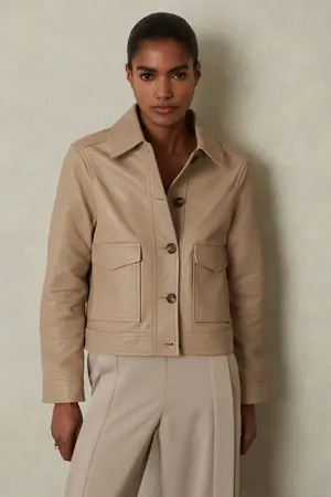 REISS Hanson Leather Trucker Jacket