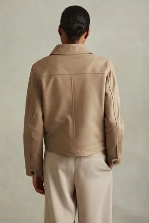 REISS Hanson Leather Trucker Jacket