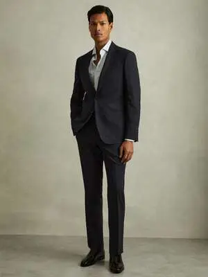 REISS Grace Wool Blend Suit Trousers In Prince Of Wales Check - Navy