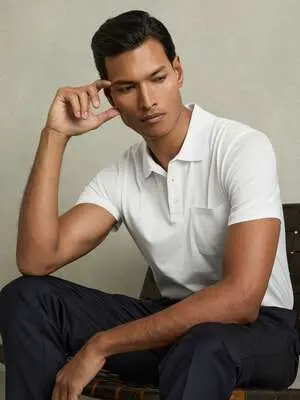 REISS Austin Mercerised Cotton Polo Shirt - White