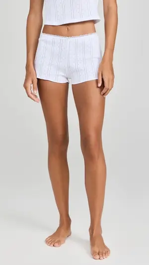 COUCOU Pointelle Knit Shorts - White