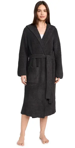 Barefoot Dreams Cozychic Ribbed Hooded Robe - Carbon