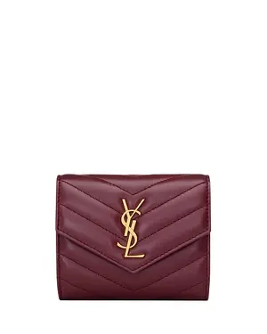 Saint Laurent Cassandre Matelasse Multi-fold Wallet - Rouge Cabernet