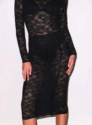 FLEUR DU MAL Le Stretch Lace Pencil Skirt - Black