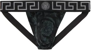 Versace Black Gray Barocco Jockstrap In 5b050-Black+Grey 60