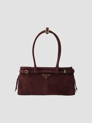Prada Suede Top Handle Bag - Dark Red