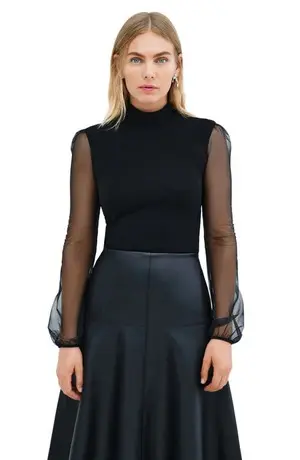 MARCELLA Liv Mesh Sleeve Jersey Top - Black