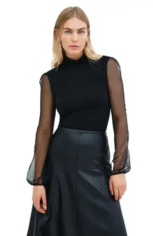 MARCELLA Liv Mesh Sleeve Jersey Top - Black