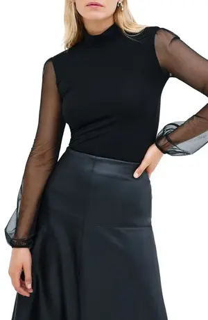 MARCELLA Liv Mesh Sleeve Jersey Top - Black