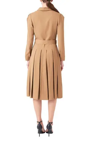 English Factory Pleated Long Sleeve Shirt Dress