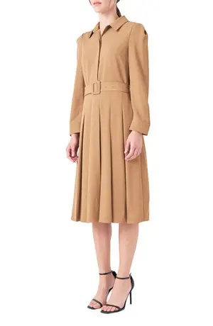 English Factory Pleated Long Sleeve Shirt Dress