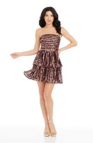 Dress The Population Callie Sequin Stripe Strapless Minidress