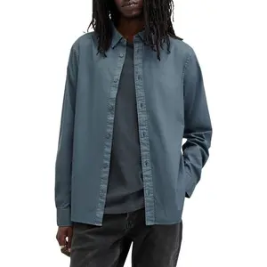 ALLSAINTS Hawthorne Solid Stretch Cotton Button-up Shirt Ashy Blue