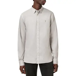 ALLSAINTS Hawthorne Solid Stretch Cotton Button-up Shirt Cloudy Grey