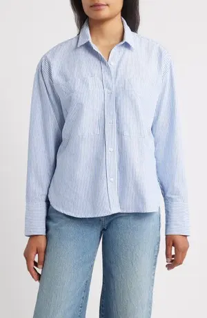 BEACHLUNCHLOUNGE Everly Stripe Cotton Shirt - Bay Blue
