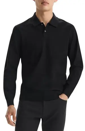 Theory Goris Long Sleeve Polo Blk