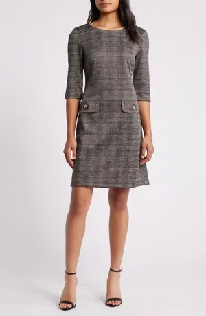 CONNECTED APPAREL Plaid Knit A-line Dress