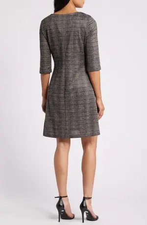 CONNECTED APPAREL Plaid Knit A-line Dress
