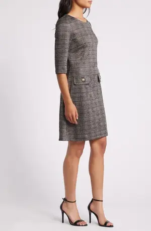 CONNECTED APPAREL Plaid Knit A-line Dress