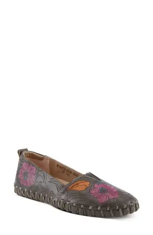 SPRING STEP SHOES Floral Leather Flat - Grey Multi