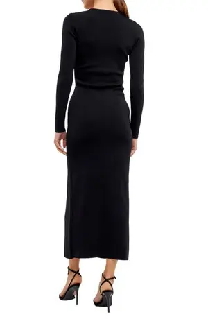 Endless Rose Asymmetric Neck Sweater Dress - Black