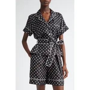 Dolce & Gabbana Polka Dot Belted Silk Pajama Shirt - Nero
