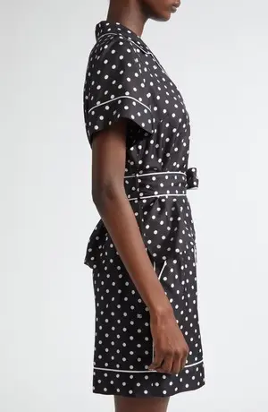 Dolce & Gabbana Polka Dot Belted Silk Pajama Shirt - Nero