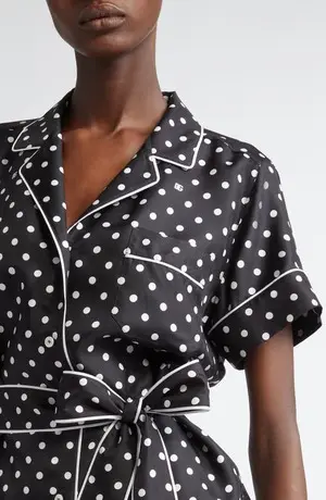 Dolce & Gabbana Polka Dot Belted Silk Pajama Shirt - Nero