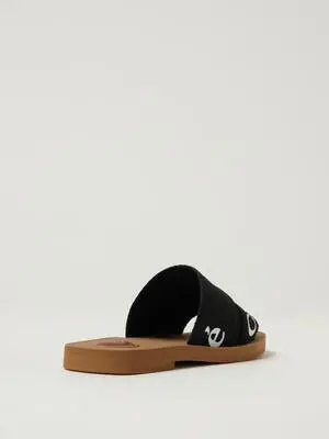 Chloé Woody Canvas Slide Sandals With Square Toe - Black