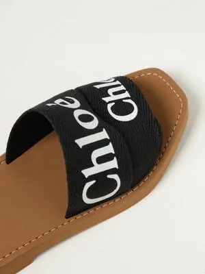 Chloé Woody Canvas Slide Sandals With Square Toe - Black