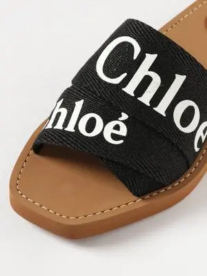 Chloé Woody Logo-print Canvas Flat Slides - Black