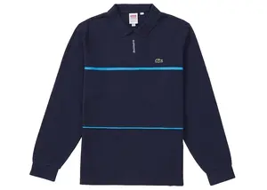 Supreme Lacoste Pique Zip Long Sleeve Polo Shirt Navy