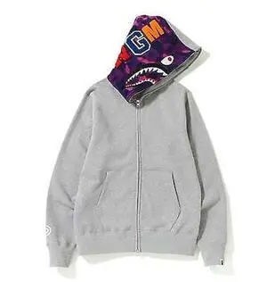 A BATHING APE Camo Shark Zip-up Hoodie - Grey/purple