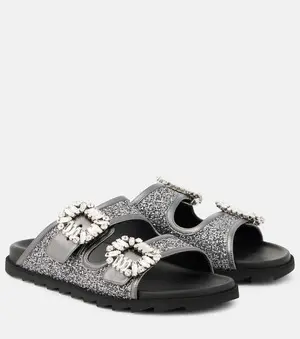 ROGER VIVIER Slidy Viv' Embellished Sandals - Silver