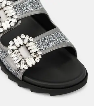 ROGER VIVIER Slidy Viv' Embellished Sandals - Silver