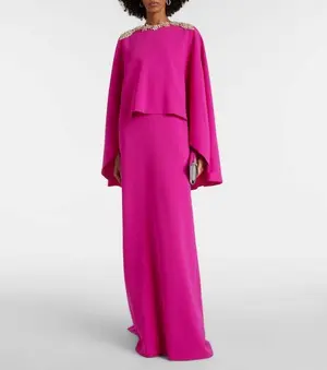 Costarellos Embellished Cape Gown