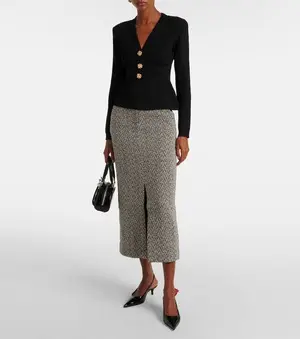 SELF-PORTRAIT Herringbone High-rise Midi Skirt