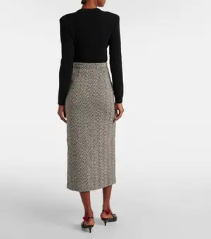 SELF-PORTRAIT Herringbone High-rise Midi Skirt
