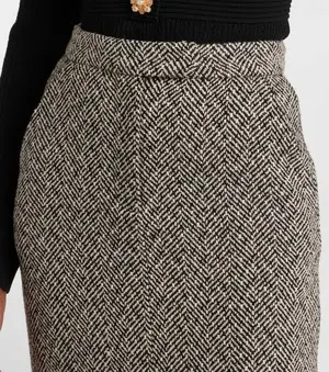 SELF-PORTRAIT Herringbone High-rise Midi Skirt