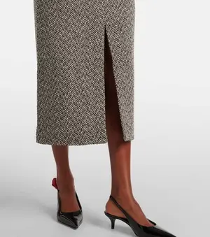 SELF-PORTRAIT Herringbone High-rise Midi Skirt