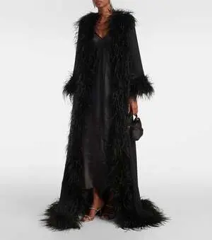 THE NEW ARRIVALS ILKYAZ OZEL Electra Feather-trimmed Crêpe Coat