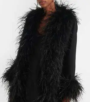 THE NEW ARRIVALS ILKYAZ OZEL Electra Feather-trimmed Crêpe Coat
